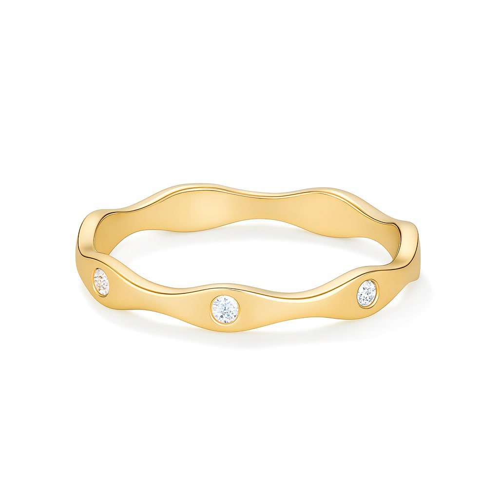 14k Gold Wavy Band with Moissanite | Modern Wedding Ring